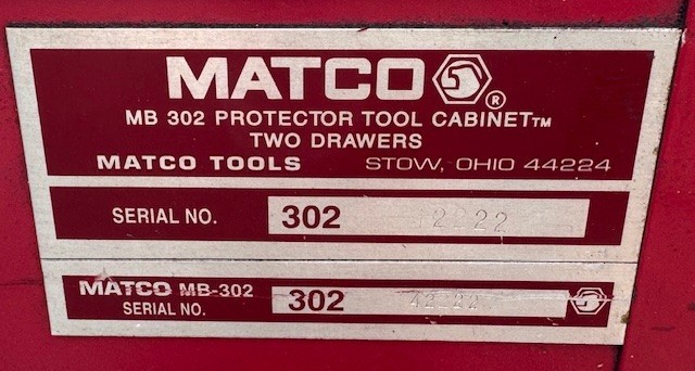 MATCO MB-302 2 Drawer 1 Shelf Locking Side Hanging Cabinet Tool Chest ...