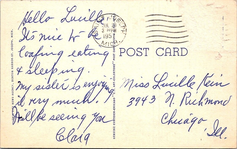 1957, St. Joseph Waterworks, ST. JOSEPH, Michigan Linen Postcard - Curt ...