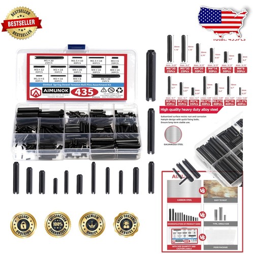 Durable 435pc Roll Pin Kit - Slotted Expansion Dowels, Carbon Steel M1 ...