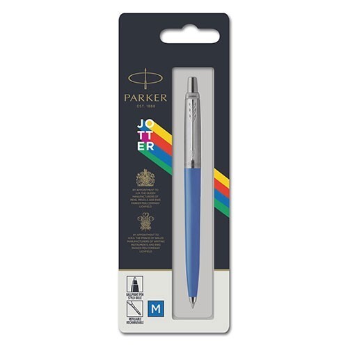 Parker Jotter Retractable Ball Pen 1.0mm Med Blue Barrel Blue Ink ...