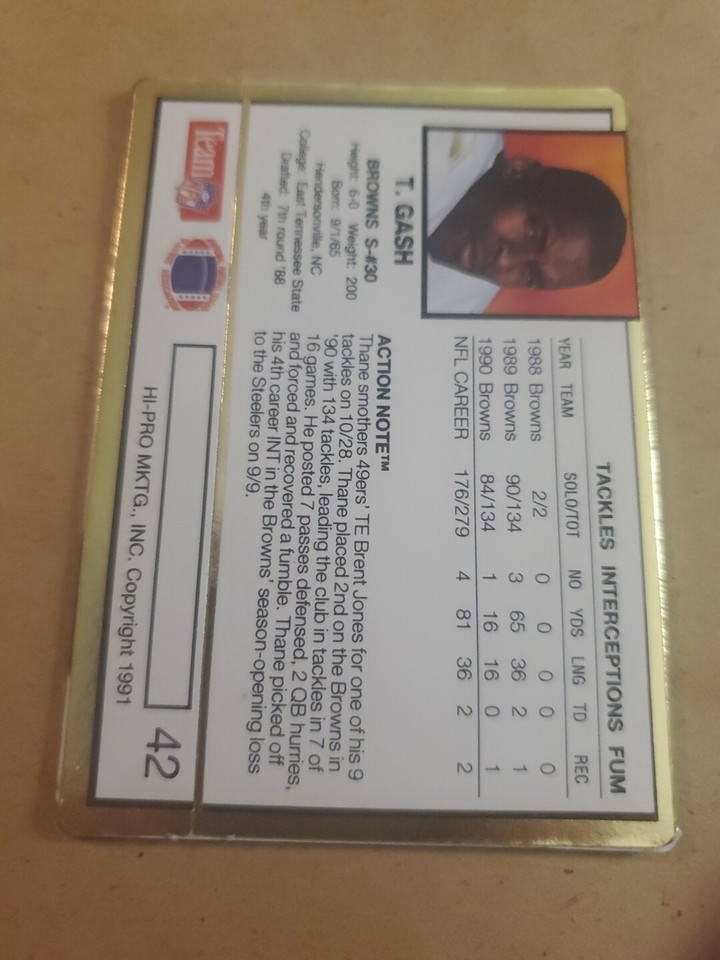 1991 Action Packed Football Card #42 Thane Gash | eBay