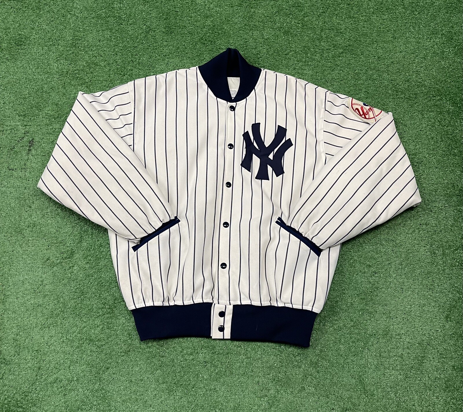 Vintage Felco New York Yankees Pinstripe Bomber Jacket Size M VTG White ...