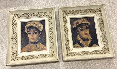 Lovely PAIR/2 Vintage HULDAH Framed Lithographs of Stylish Beautiful ...