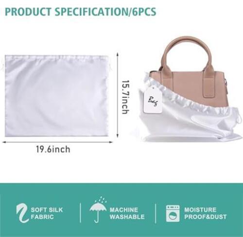 6Pack Dust Bags for Handbags,Purse Dust Bags with Drawstring,Large Dust ...
