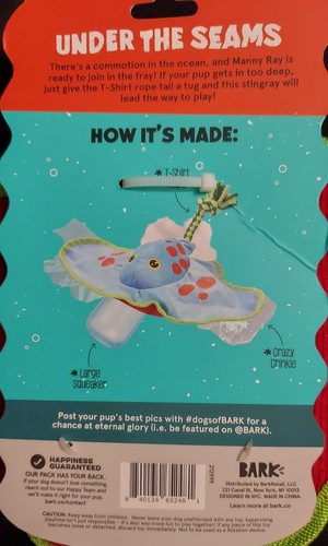 Bark Box Stingray Dog Toy Under The Seams Manny Ray Rare Crinkle ...