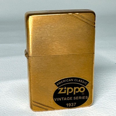 [Unlit ] ZIPPO 1937 VINTAGE SERIES Replica Brass Diagonal Line Flat Top ...
