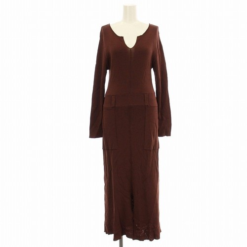 Ameri Vintage 21SS Nylon Knit V-Neck Long Sleeve Dress Brown M | eBay