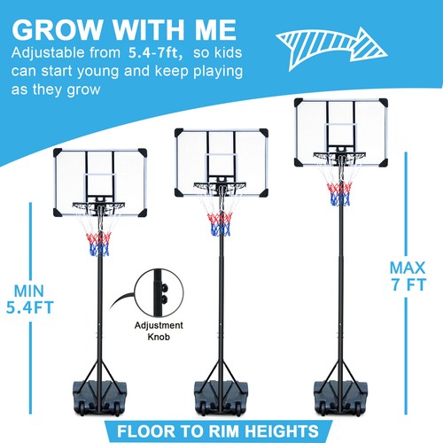 Portable Basketball Hoop Stand 5.4ft - 7ft Use Indoor Outdoor for Kids ...