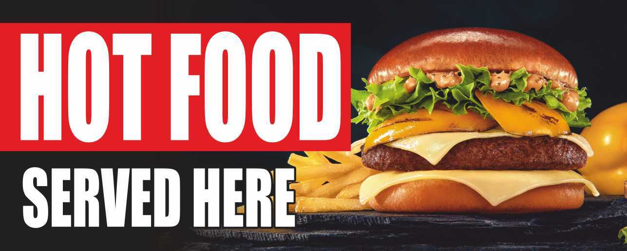 Hot Food Advertising Banner Vinyl Mesh Sign served here restaurant bar ...