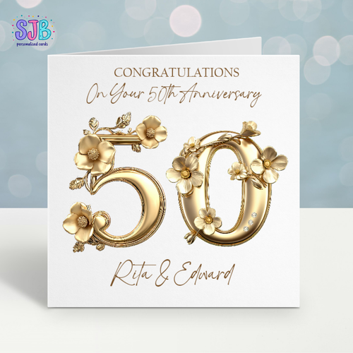 50th Wedding Anniversary Card Personalised Golden Wedding Anniversary ...