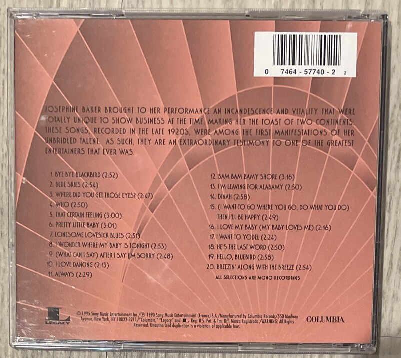 JOSEPHINE BAKER Art Deco Series: Breezin' Along CD Legacy/Columbia FREE ...