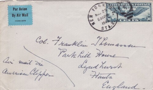 United States 1941 New York to Lyndhurst UK Air Mail Australia Clipper ...
