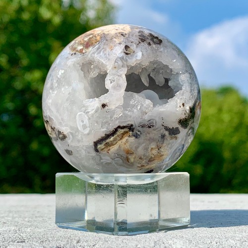 184G Natural White Morocco Geode Agate Crystal Quartz Ball Healing ...