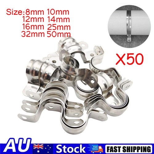 50X 8mm~50mm Stainless Steel Saddle Tube Clip Plumbing Pipe Clevis ...