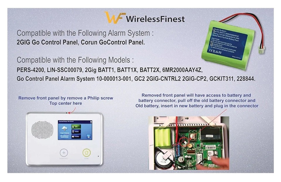 2000mAh Backup Battery Replacement 2Gig BATT1, BATT1X, BATT2X ...