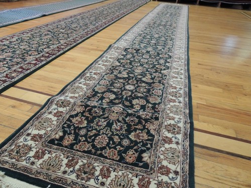 2x18 3x18 Rare Size Tabrz LONG RUNNER Rug wool & SILK Green Oriental | eBay