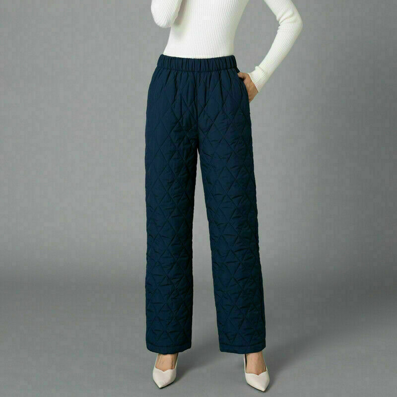 Women Warm Padded Pants Quilted Trousers Elastic Waist Casual Snow ...