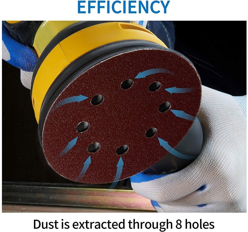 50PC 5 in 8-Hole Hook Loop Orbital Sander Sandpaper Paper 800 Grit ...