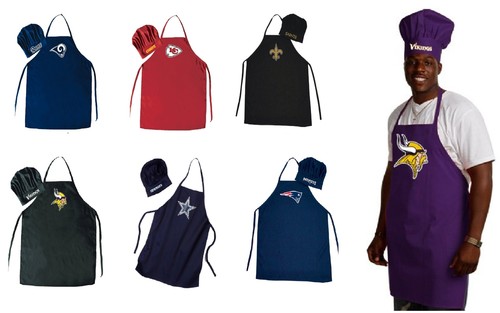 Licenced NFL Men's Cooking Apron & Chef Hat Set NFL TEAMS tailgate Bbq ...