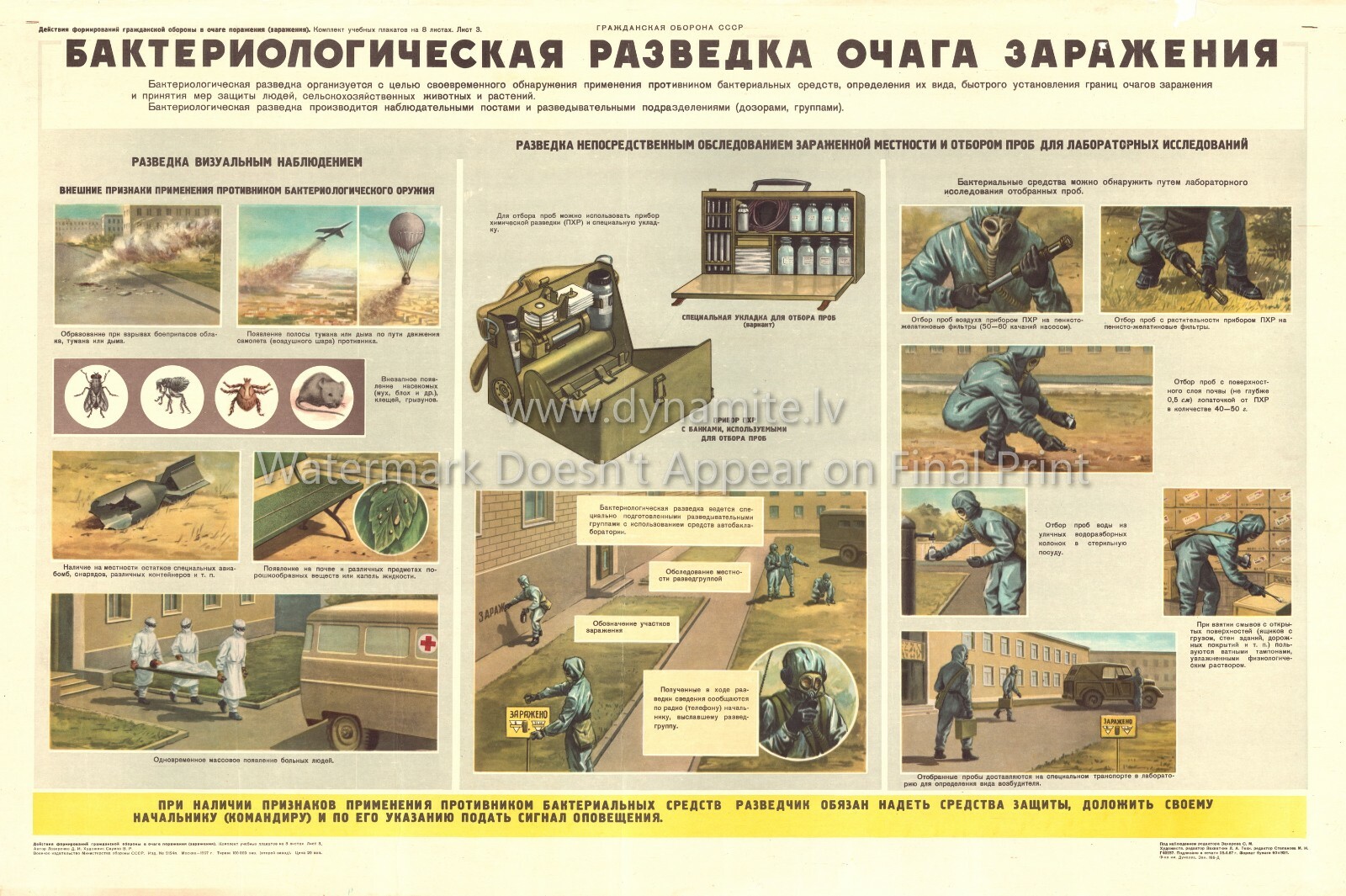 Soviet Russian Civil Defense Poster CHEMICAL RECOINASSANCE AFTER ATTACK ...