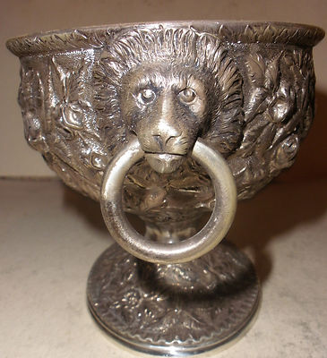 RARE ANTIQUE S KIRK &SON 11OZ COIN SILVER REPOUSSE BOWL LION HANDLES ...