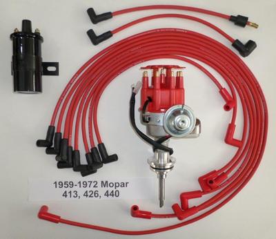MOPAR 413-426-440 Red SMALL HEI Distributor+Black 45K Volt Coil+Spark ...