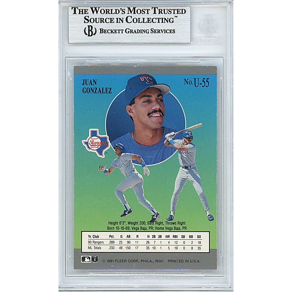 Juan Gonzalez Texas Rangers Auto 91 Fleer Ultra Baseball BAS Auth ...