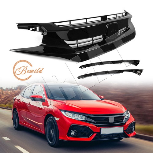 For 2019-20 Honda Civic Glossy Black Front Hood Mesh Grille With Eyelid ...