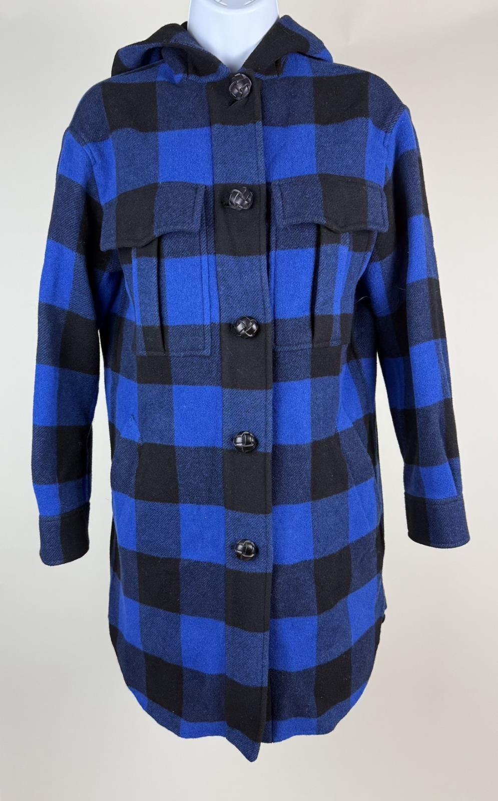 Women's Rag & Bone Blue Black Check Wool Blend Hooded Beck Coat Size XXS | eBay