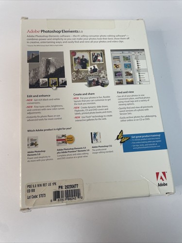 Adobe Photoshop Elements 5.0 Software Photo Editor Win XP PC CD - New ...
