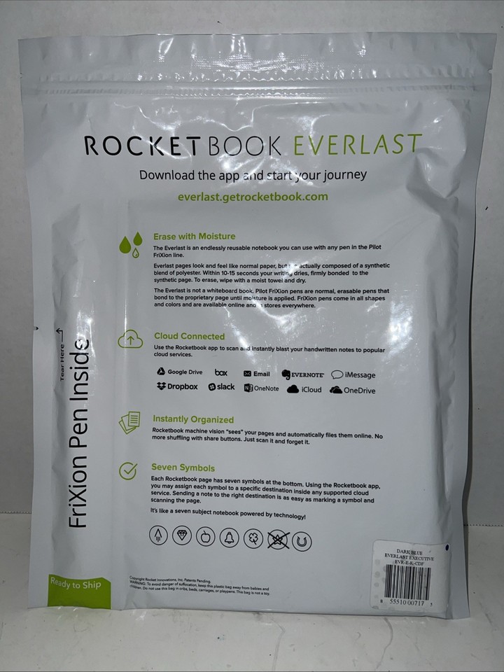 RocketBook Everlast Reusable Smart Notebook w/Frixion Pen And Cloth ...