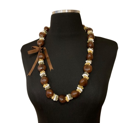 Vtg Kukui Tree Nuts Lei Necklace 28” Hawaiian Mongo Shell Koa Seed ...
