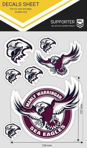 NRL Manly Sea Eagles Decals Sheet - Cars UV Outdoor Indoor Stickers | eBay