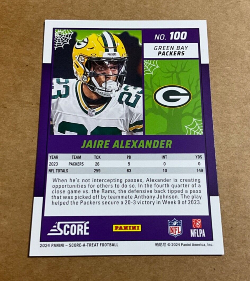 2024 Score A Treat Green Bats # 100 Jaire Alexander Green Bay Packers ...