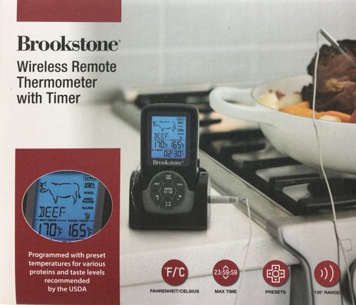 Brookstone Wireless Remote Thermometer With Timer In Black Model BS201 ...