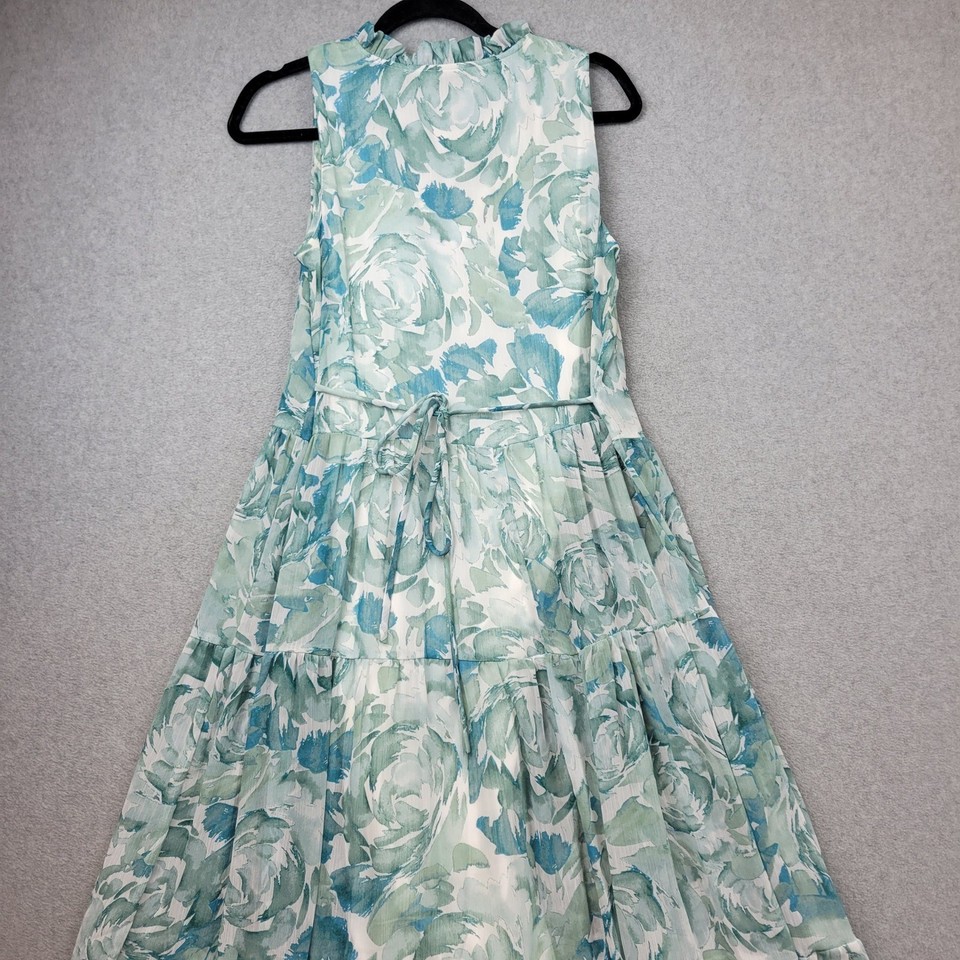 Calvin Klein Dress Size 8 Sleeveless Floral Ruffle Tiered Maxi Blue ...