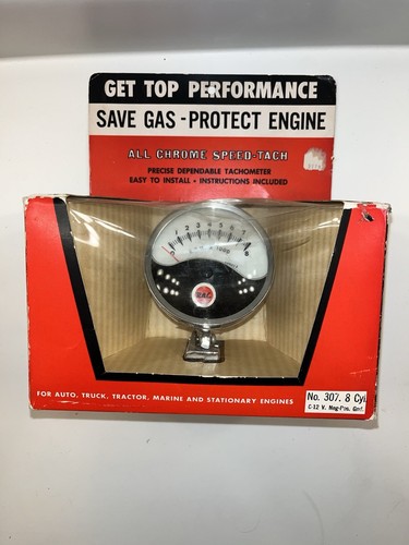 NOS Vintage RAC 1960s Tach Tachometer 8000 RPM 12 Volt Rat Rod NEW FORD ...