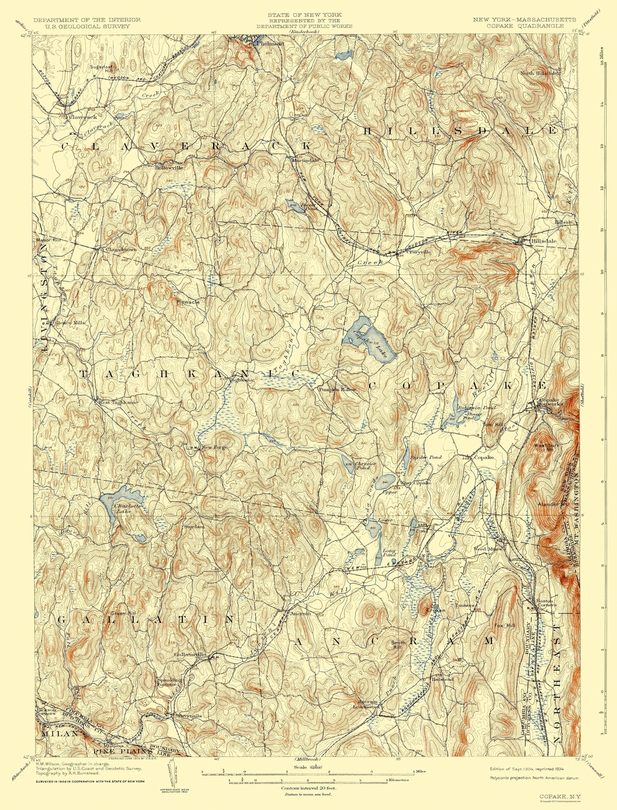 Topographical Map - Copake New York Massachetts Quad - USGS 1904 - 23 x ...