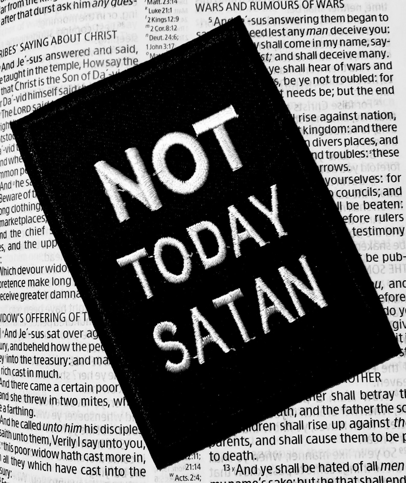 Black "Not Today Satan" Quote Embroidered Iron On Applique Christian ...