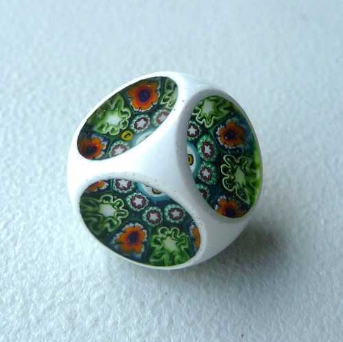 VINTAGE JOHN GOODERHAM GLASS PAPERWEIGHT BUTTON MILLEFIORI signed "J ...