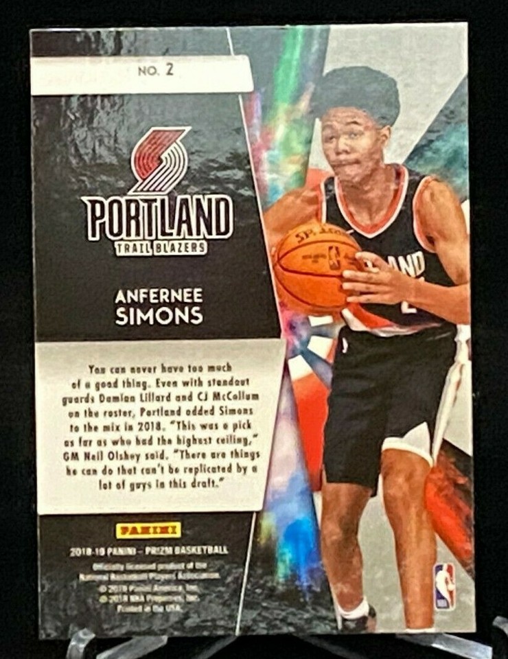 2018-19 Prizm Freshman Phenoms #2 Anfernee Simons Portland Trail ...
