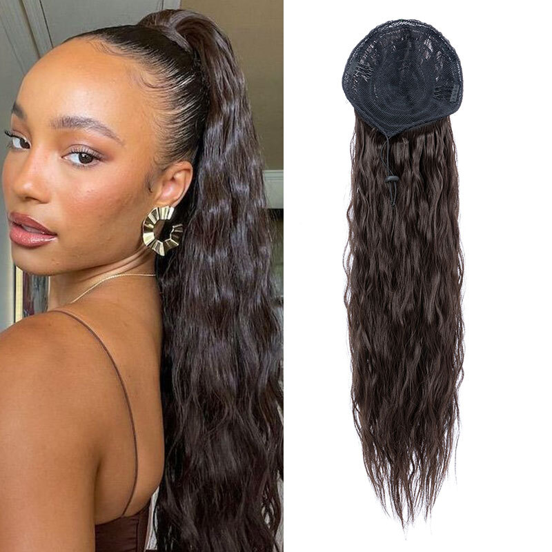 Corn Wave Drawstring Braids Ponytail Clip In Hair Extensions Real as ...