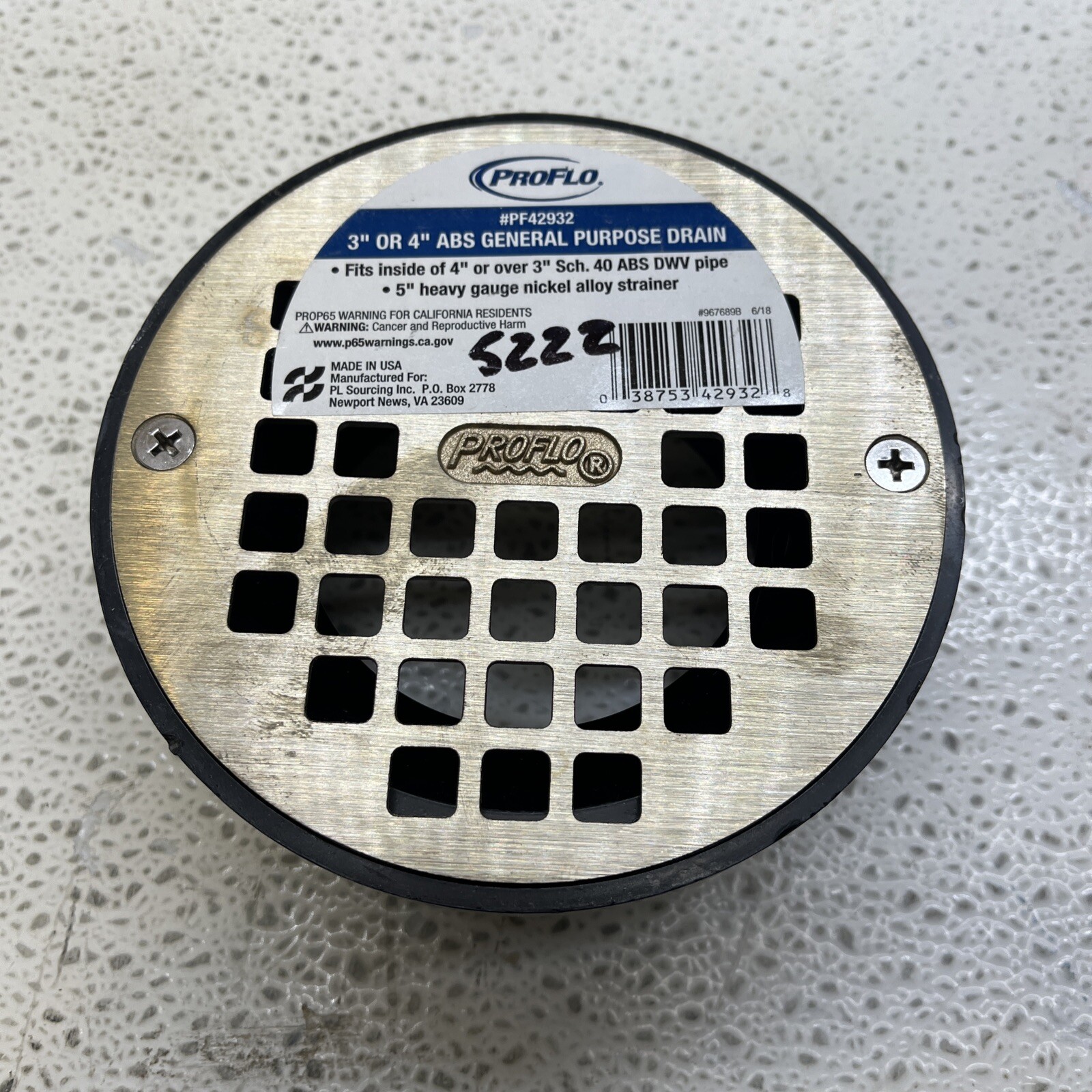 PROFLO PF42932 Nickel 3"Or 4" Abs Shower Drain With 5" Nickel Strainer ...