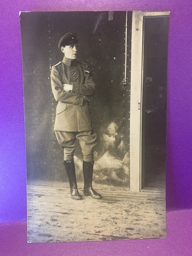 Handsome WWI German Officer Iron Cross Impromptu Portrait RPPC Postcard ...