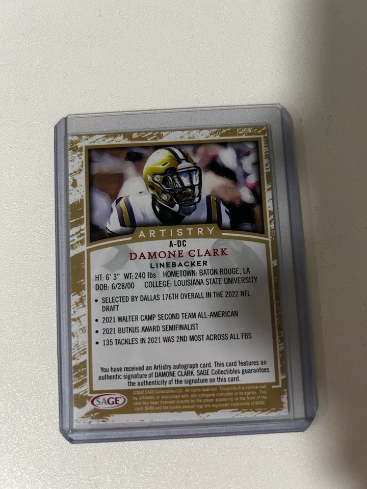 2022 SAGE Artistry - Autographs Damone Clark #A-DC (AU, RC) | eBay