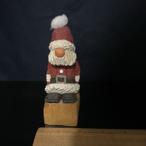 Vintage Folk Art Gerald G Sears Hand Carved Wood 5” Santa Pom Pom On ...