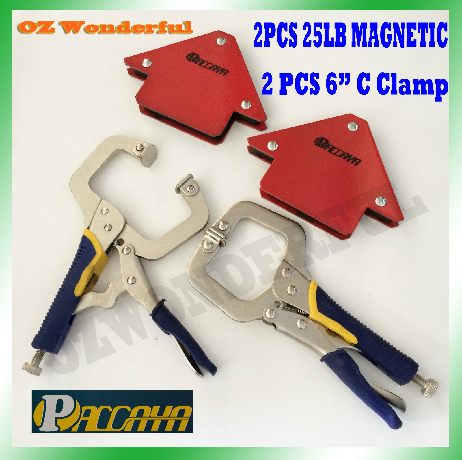 2PC 6'' C CLAMPS & 2PC 25LB WELDING MAGNETIC HOLDERS WELDER CLAMP MIG ...