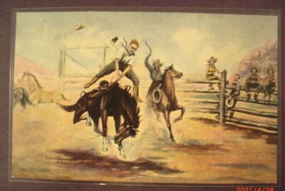 His First Experience, Bronc Riding & Poem - L.H. Larsen - Linen ...