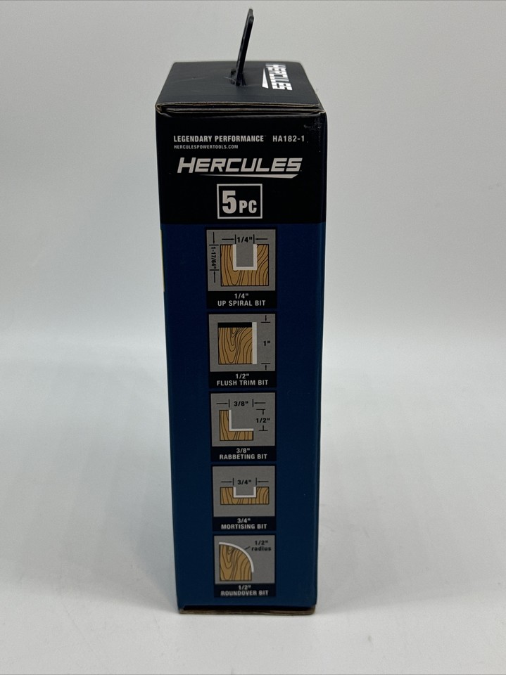 HERCULES 5 Piece Carbide Router Bit Set (1/4" Shank) with Wood Case ...