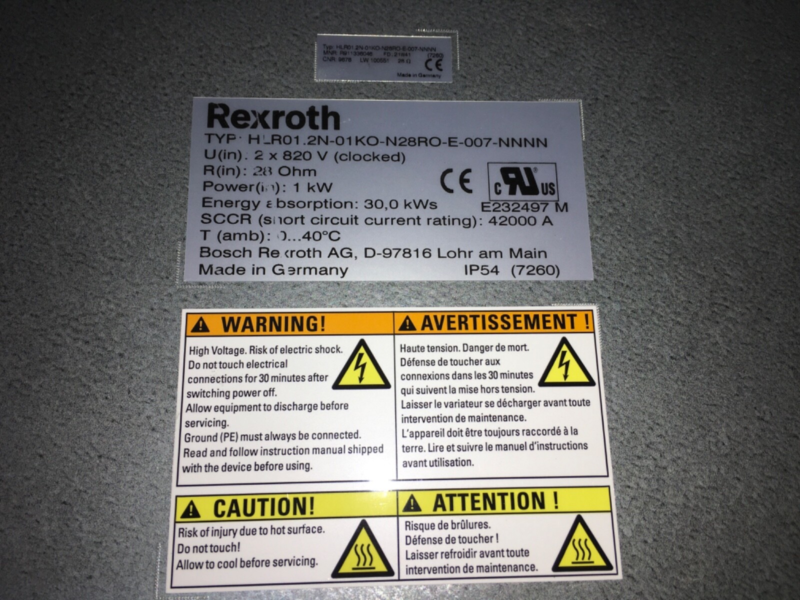 Rexroth Brake Resistors, HLR01.2N-01KO-N28RO-E-007-NNNN, 1kw, NNB JR ...
